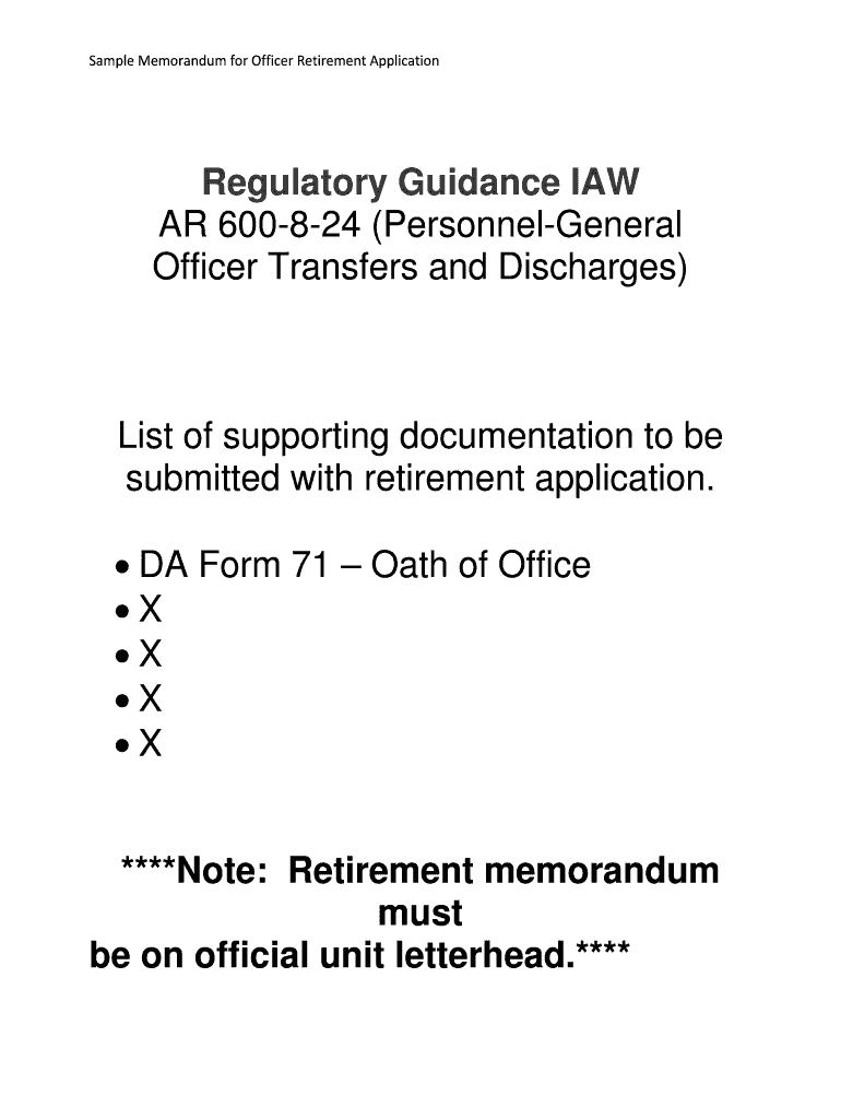 Fillable Online Sample Memorandum for Officer Retirement Application ...