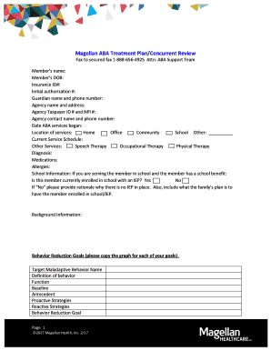 Fillable Online Magellan ABA Treatment Plan/Concurrent Review Fax Email ...