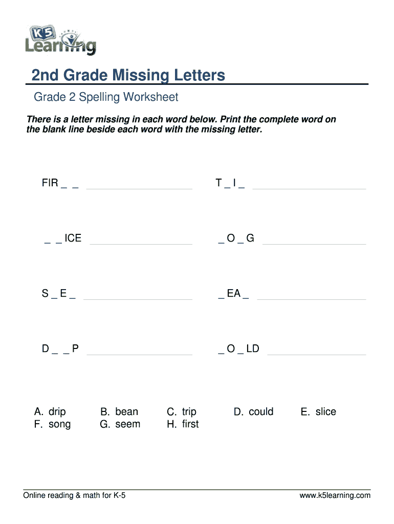 Fillable Online Grade 2 Spelling Worksheet Fax Email Print - pdfFiller