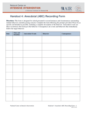 Fillable Online Handout 4: Anecdotal (ABC) Recording Form Fax Email ...