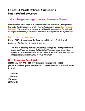 Fillable Online Fountas & Pinnell Optional Assessments Fax Email Print ...