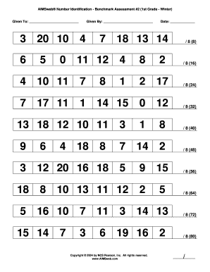Fillable Online AIMSweb Number Identification - Benchmark Assessment #2 ...