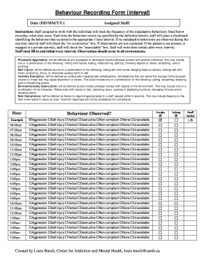 Fillable Online Behaviour Recording Form (interval) Fax Email Print ...