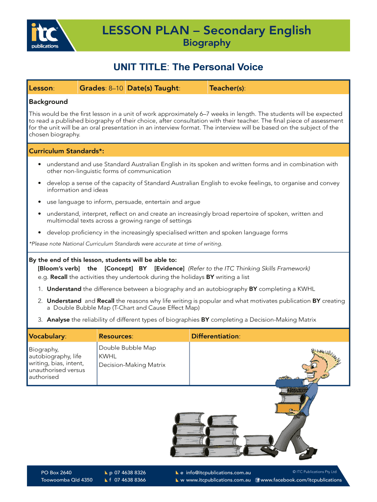 Fillable Online LESSON PLAN Secondary English Fax Email Print - pdfFiller