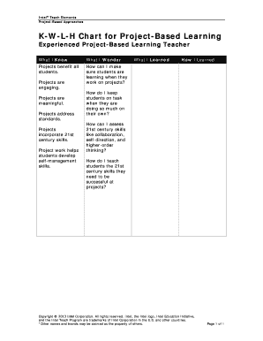 Fillable Online K-W-L-H Chart for Project-Based Learning Fax Email ...