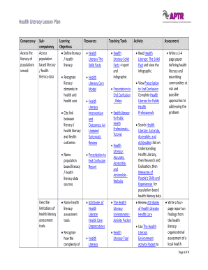 Fillable Online Health Literacy Lesson Plan Fax Email Print - pdfFiller