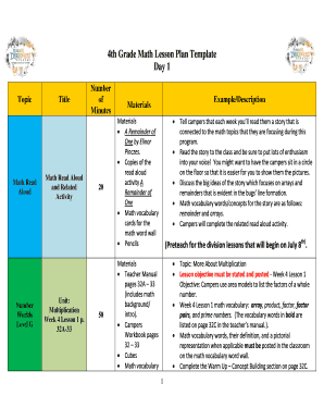 Fillable Online 4th Grade Math Lesson Plan Template Fax Email Print ...