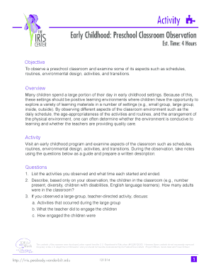 Fillable Online Early Childhood: Preschool Classroom Observation Fax ...