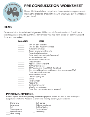 Fillable Online PRE-CONSULTATION WORKSHEET Fax Email Print - pdfFiller