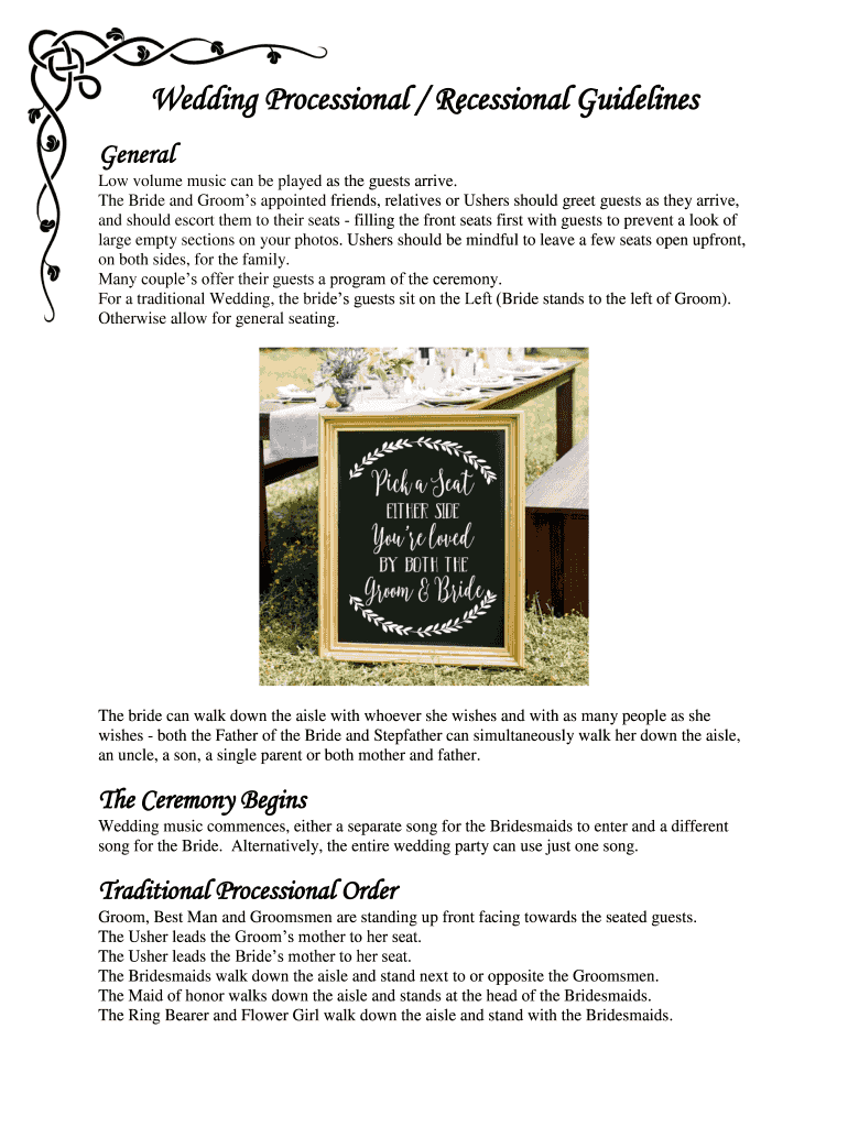 Fillable Online Wedding Processional / Recessional Guidelines Fax Email ...
