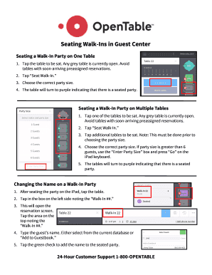 Fillable Online Seating Walk-Ins in Guest Center Fax Email Print ...