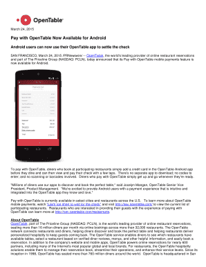 Fillable Online Pay with OpenTable Now Available for Android Fax Email ...
