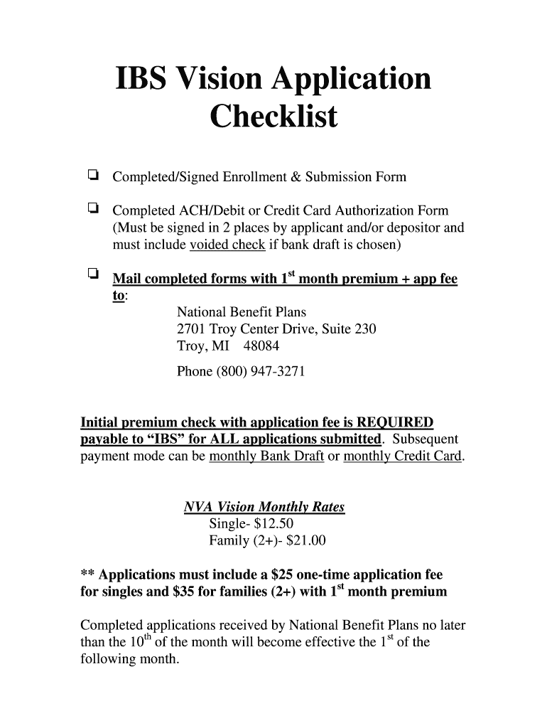 Fillable Online IBS Vision Application Fax Email Print - pdfFiller