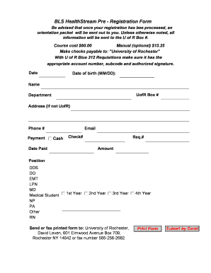 Fillable Online BLS HealthStream Pre - Registration Form Fax Email ...