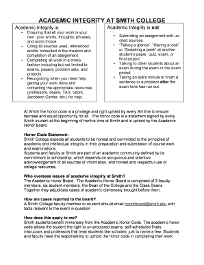 Fillable Online ACADEMIC INTEGRITY AT SMITH COLLEGE Fax Email Print ...