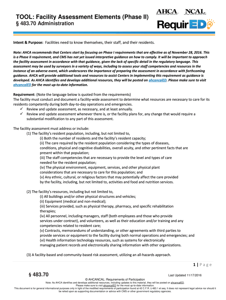 Fillable Online TOOL: Facility Assessment Elements (Phase II) Fax Email ...