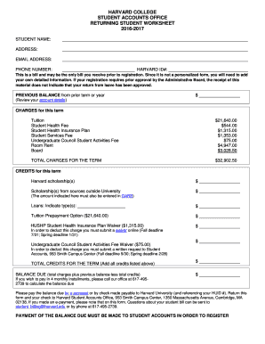 Fillable Online sfs harvard RETURNING STUDENT WORKSHEET Fax Email Print ...