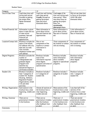 Fillable Online AVID College Fair Brochure Rubric Fax Email Print ...