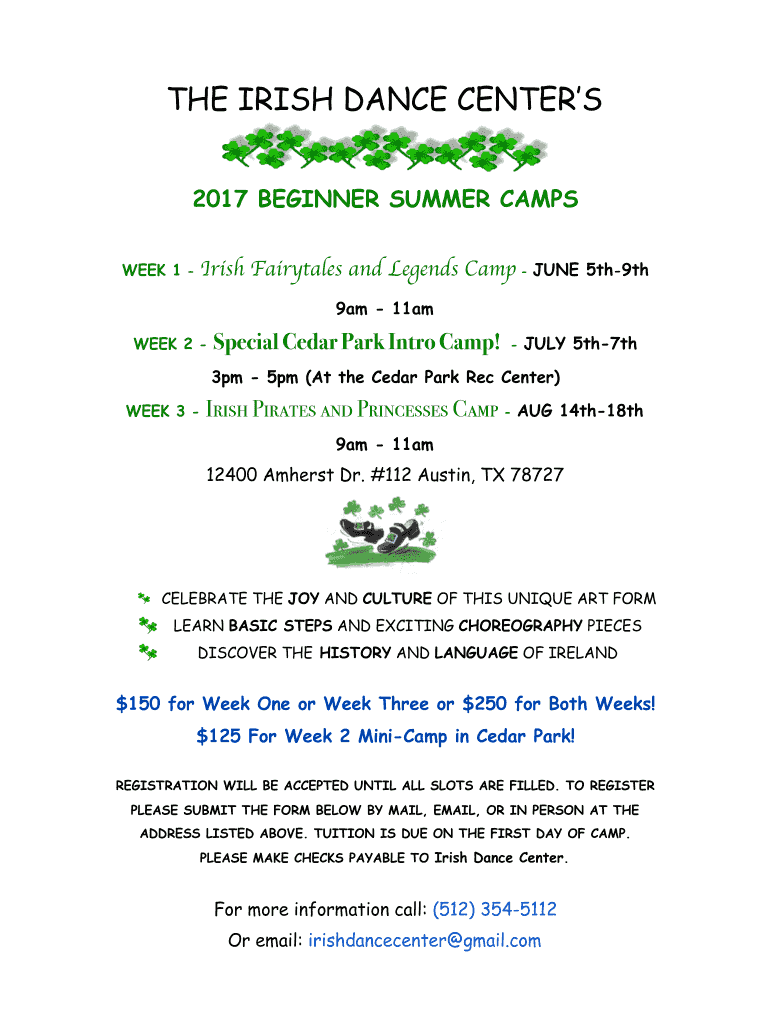 Fillable Online THE IRISH DANCE CENTERS Fax Email Print - pdfFiller