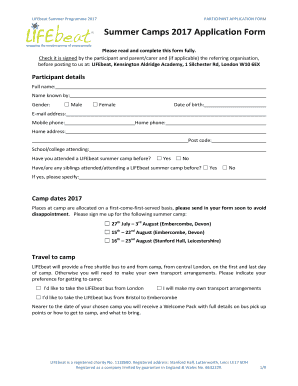Fillable Online Summer Camps 2017 Application Form Fax Email Print ...