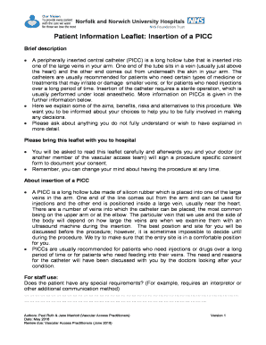 Fillable Online Patient Information Leaflet: Insertion of a PICC Fax ...
