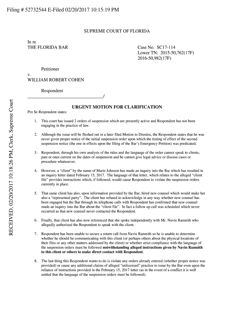 Fillable Online URGENT MOTION FOR CLARIFICATION Fax Email Print - pdfFiller