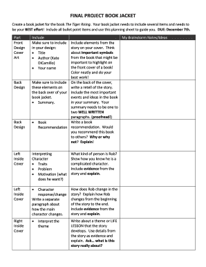 Fillable Online FINAL PROJECT BOOK JACKET Fax Email Print - pdfFiller