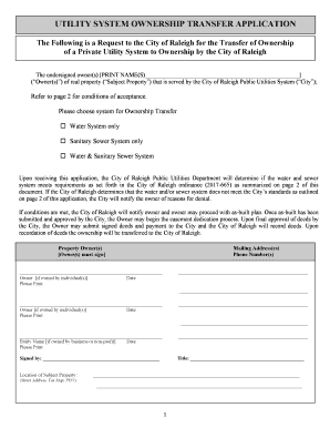 Fillable Online UTILITY SYSTEM OWNERSHIP TRANSFER APPLICATION Fax Email ...