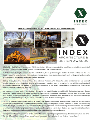 Fillable Online SHORTLIST REVEALED FOR THE 2017 INDEX ARCHITECTURE & DESIGN AWARDS Fax Email ...