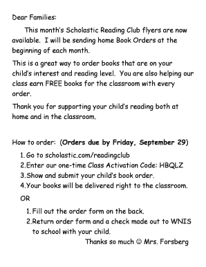 Fillable Online This months Scholastic Reading Club flyers are now Fax ...