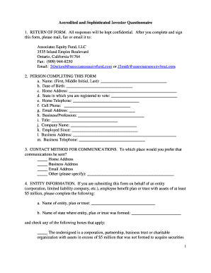 Fillable Online Accredited and Sophisticated Investor Questionnaire Fax ...