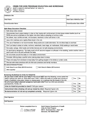 Fillable Online CRIBS FOR KIDS PROGRAM EDUCATION AND SCREENING Fax ...