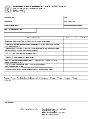 Fillable Online CRIBS FOR KIDS PROGRAM COMPLIANCE QUESTIONNAIRE Fax ...