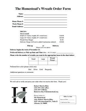Fillable Online The Homesteads Wreath Order Form Fax Email Print ...