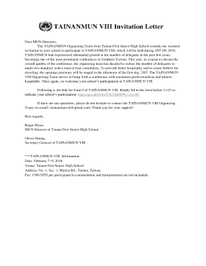 Mun Invitation Letter - Fill Online, Printable, Fillable, Blank | pdfFiller