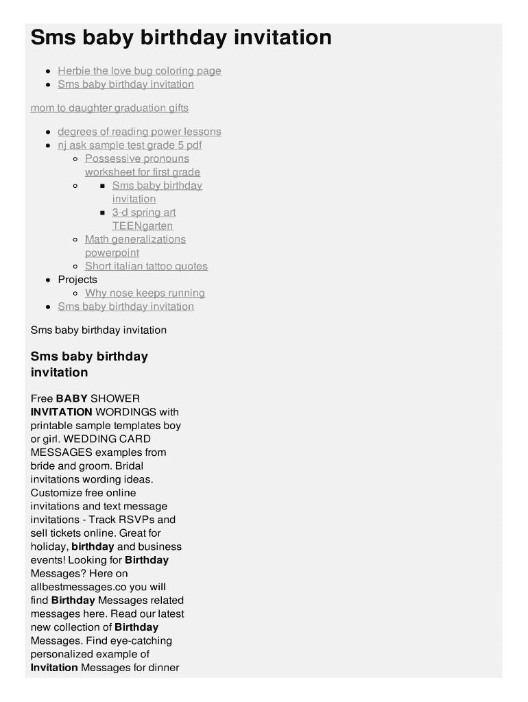 Fillable Online Sms baby birthday invitation Fax Email Print - pdfFiller