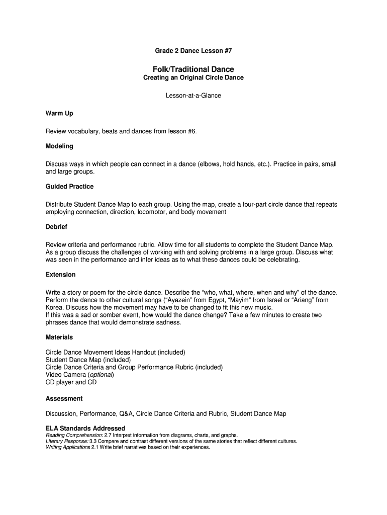 Fillable Online Grade 2 Dance Lesson #7 Fax Email Print - pdfFiller