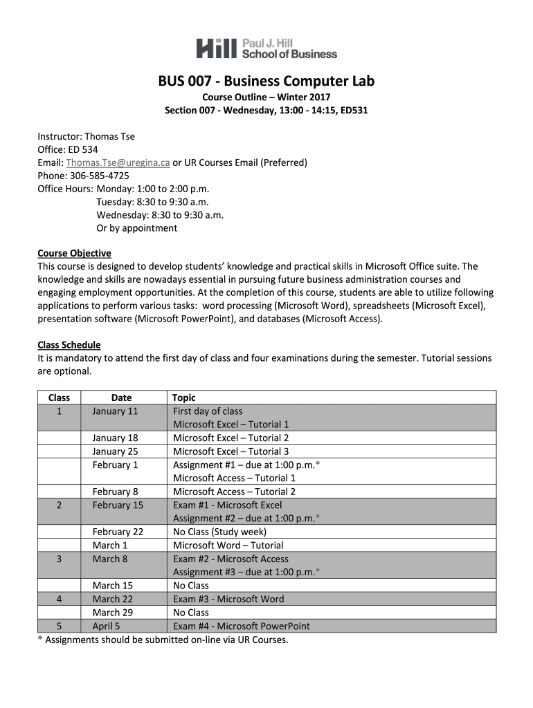 Fillable Online BUS 007 - Business Computer Lab Fax Email Print - pdfFiller