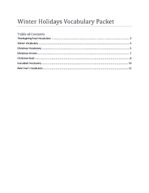 Fillable Online Winter Holidays Vocabulary Packet Fax Email Print ...