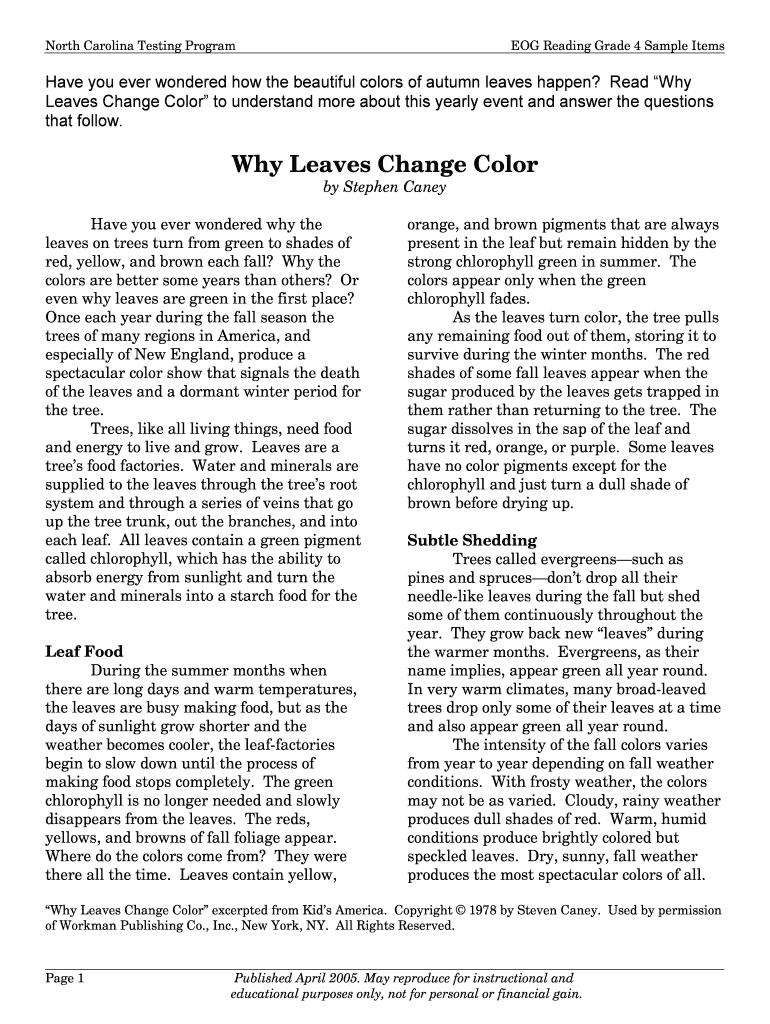 Fillable Online EOG Reading Grade 4 Sample Items Fax Email Print ...