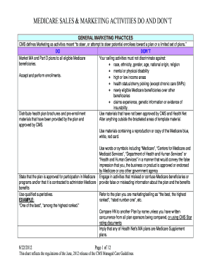Fillable Online MEDICARE SALES & MARKETING ACTIVITIES DO AND DONT Fax ...