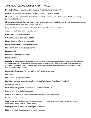 Slang Words - Fill Online, Printable, Fillable, Blank | pdfFiller