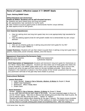 Fillable Online Name of Lesson: Affective Lesson # 7: SMART Goals Fax ...