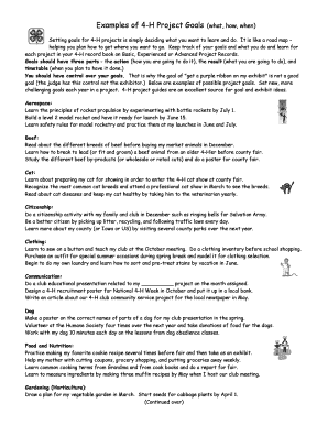 Fillable Online Examples of 4-H Project Goals Fax Email Print - pdfFiller