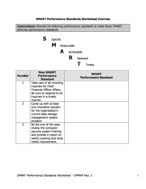 Fillable Online SMART Performance Standards Worksheet Exercise Fax ...