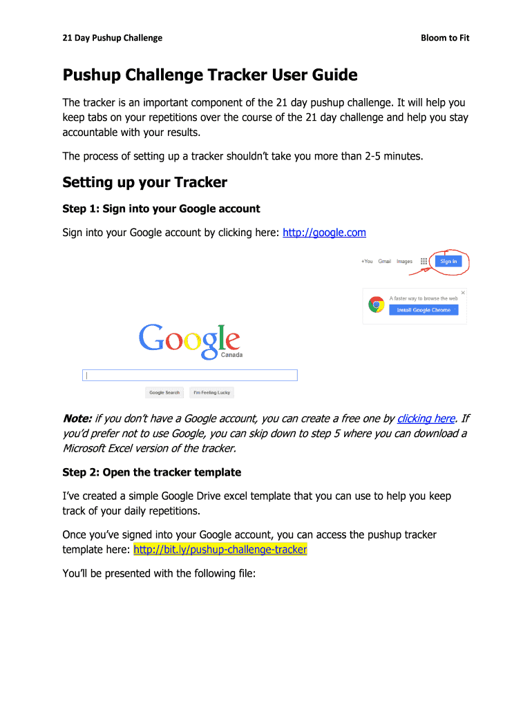 Fillable Online 21 Day Pushup Challenge Fax Email Print - pdfFiller