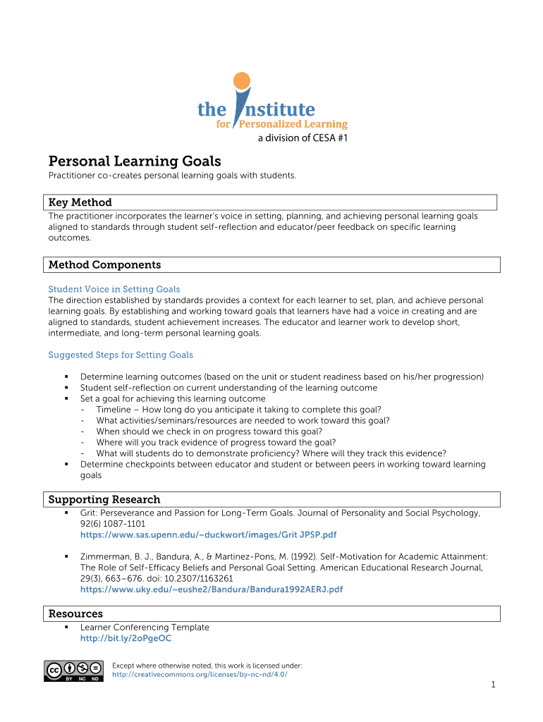 Fillable Online Personal Learning Goals Fax Email Print - pdfFiller