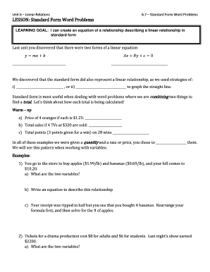 Fillable Online Unit 6 Linear Relations Fax Email Print - pdfFiller