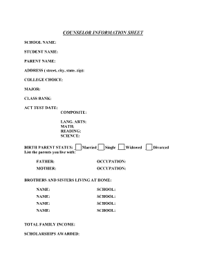 Fillable Online COUNSELOR INFORMATION SHEET Fax Email Print - pdfFiller