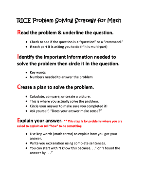 Fillable Online RICE Problem Solving Strategy for Math Fax Email Print ...